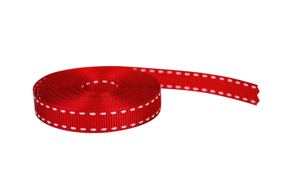 Thin Grosgrain Ribbon with Edge Stitches, Red/White – St. Louis Art Supply